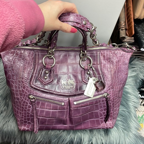 Coach | Bags | Coach Purple Croc Embossed Shoulder Bag | Poshmark